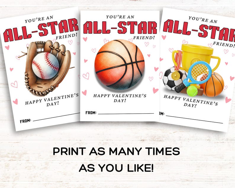 Printable Kids Valentine Sports Cards, Classroom Valentine's Day Soccer ...