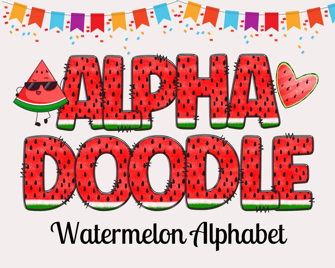 Watermelon Doodle Letters, Cute Fruit Alphabet, Watermelon Font, Fruit ...