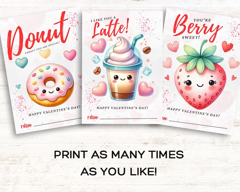 Cute Kawaii Valentines Cards, Cute Food Printable Valentine's Day Cards ...