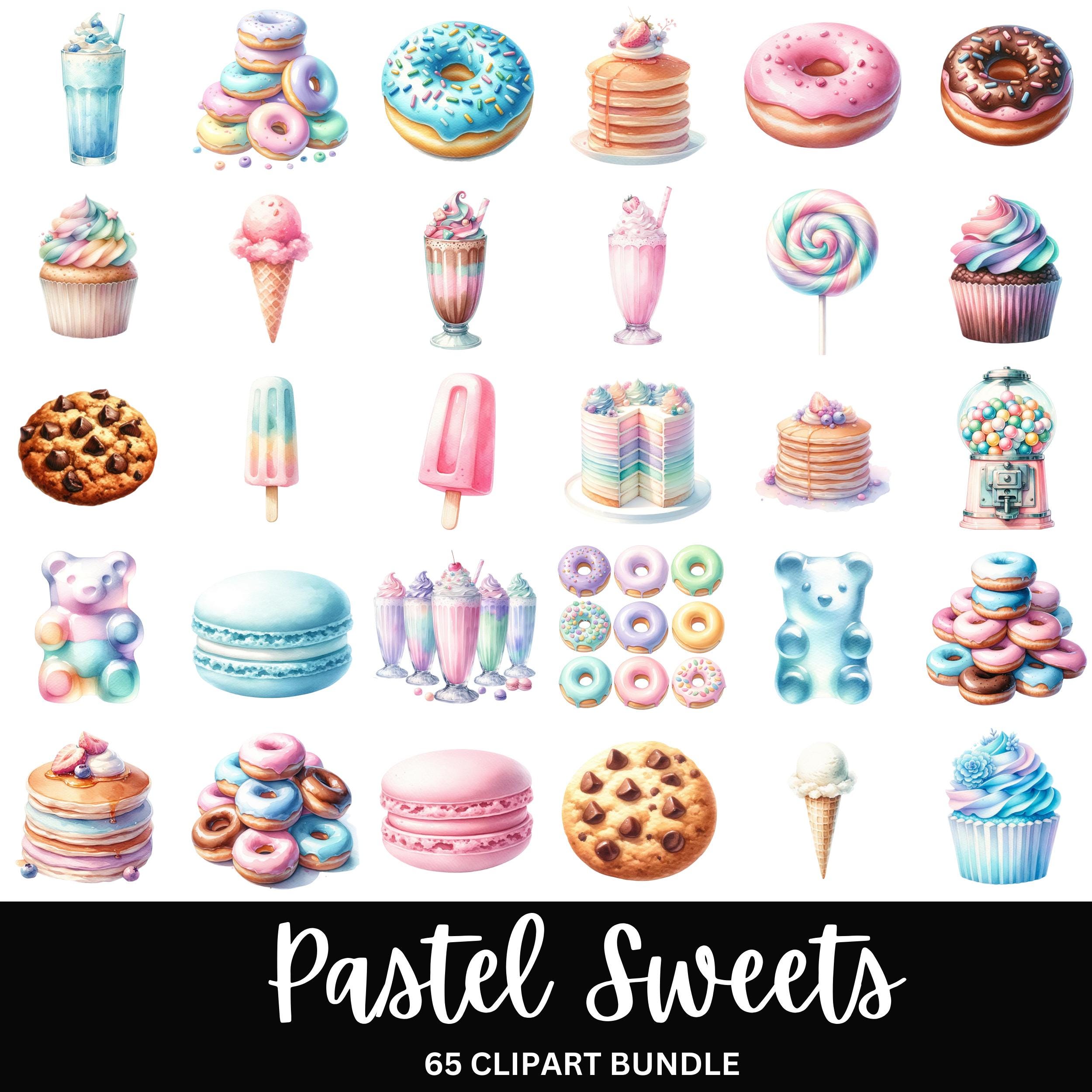 Watercolor Pastel Sweets Clipart, Rainbow Sweet Treats, PNG Macarons ...