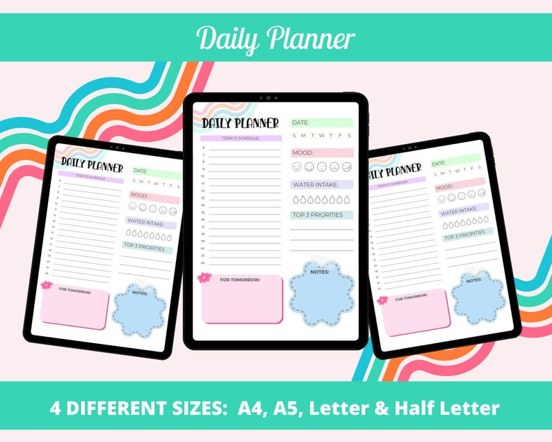 Pastel Daily Planner Template, Printable Daily Planner, Digital Daily ...