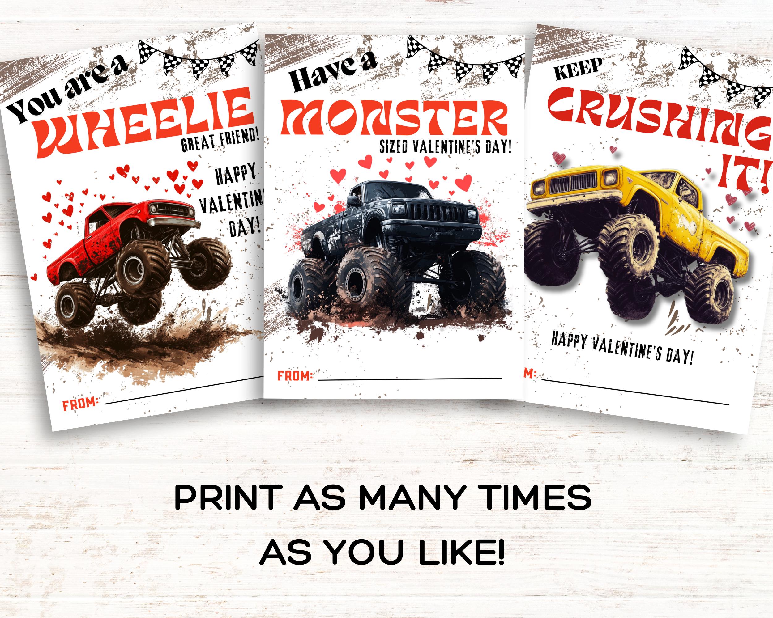 Printable Monster Truck Valentines Day Cards, Classroom Valentines Day ...