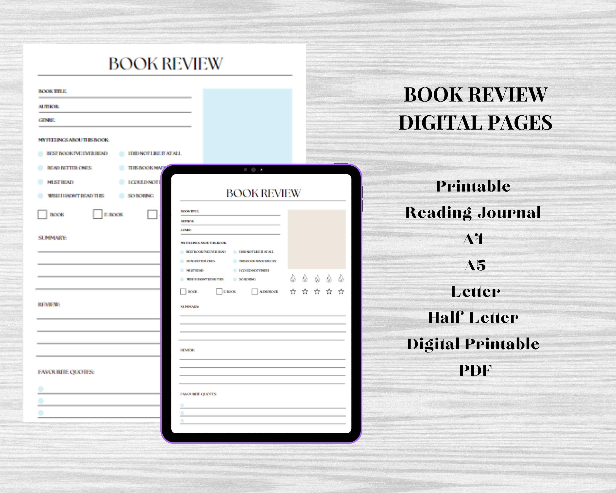 Printable Book Review Pages, Reading Tracker, Printable Reading Journal ...