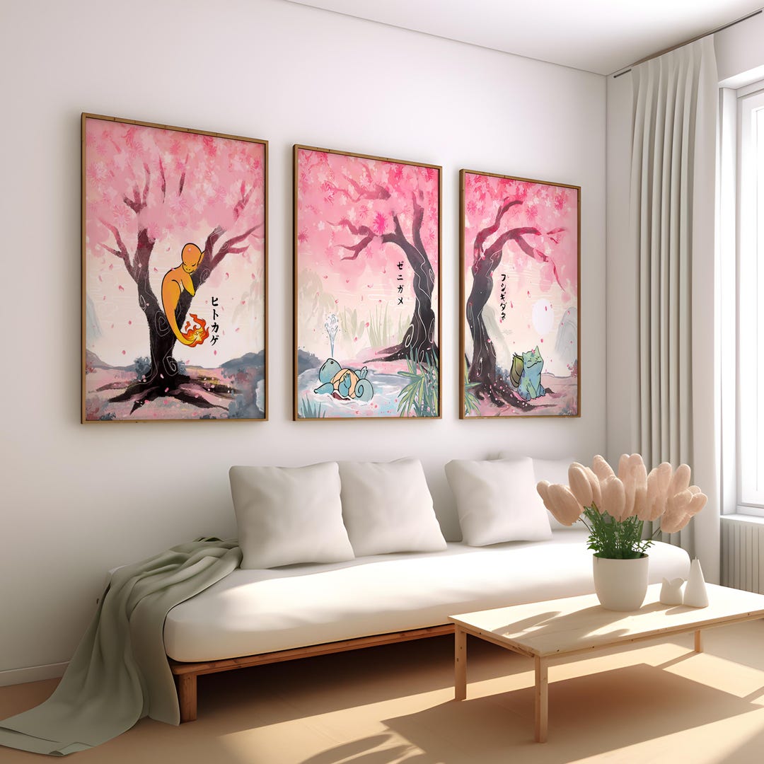 Pokemon Calm Scene Set of 3 Art Poster Framed / Unframed / CANVAS ...