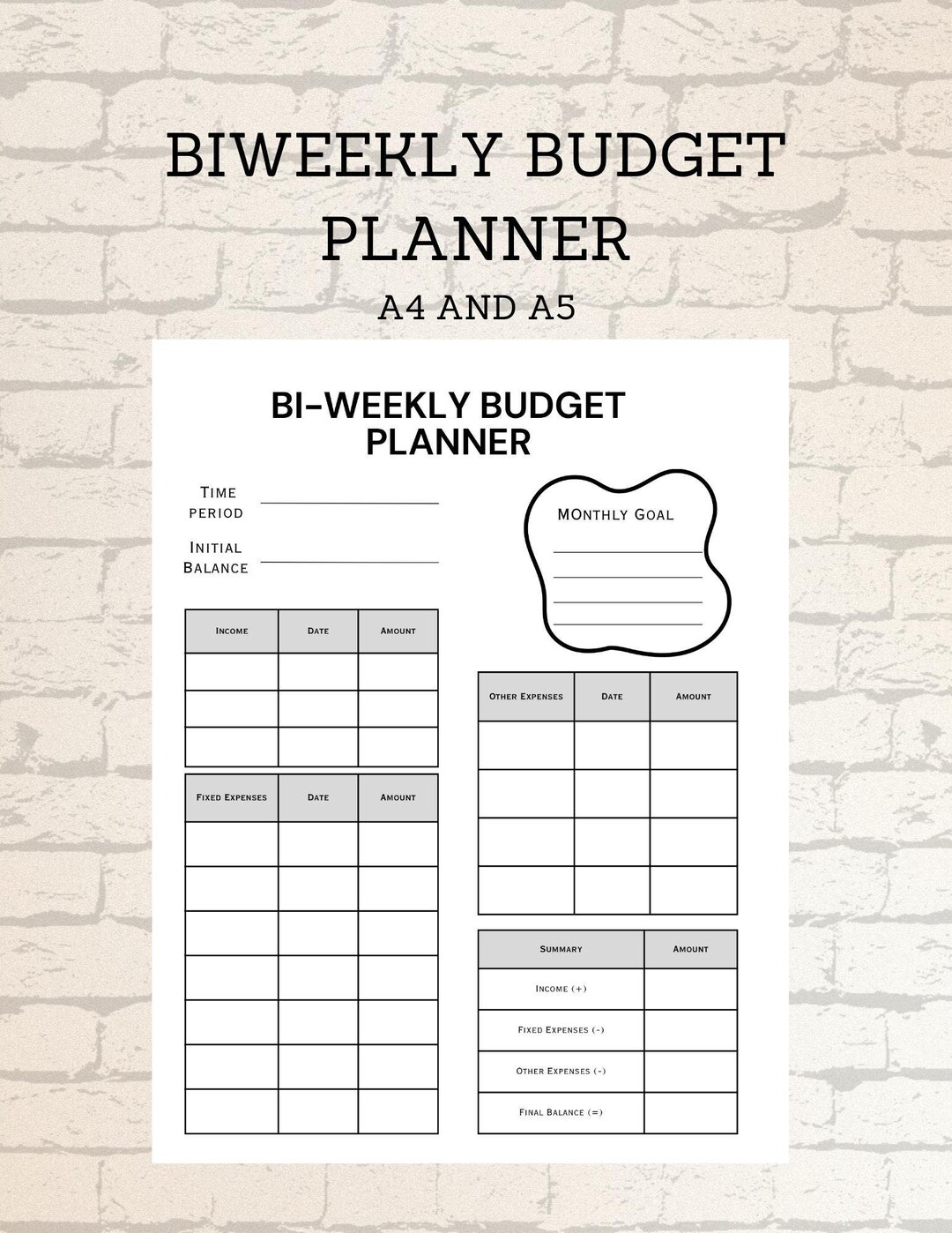Bi-weekly Budget Planner Printable A4 and A5 Budget Tracker Template ...