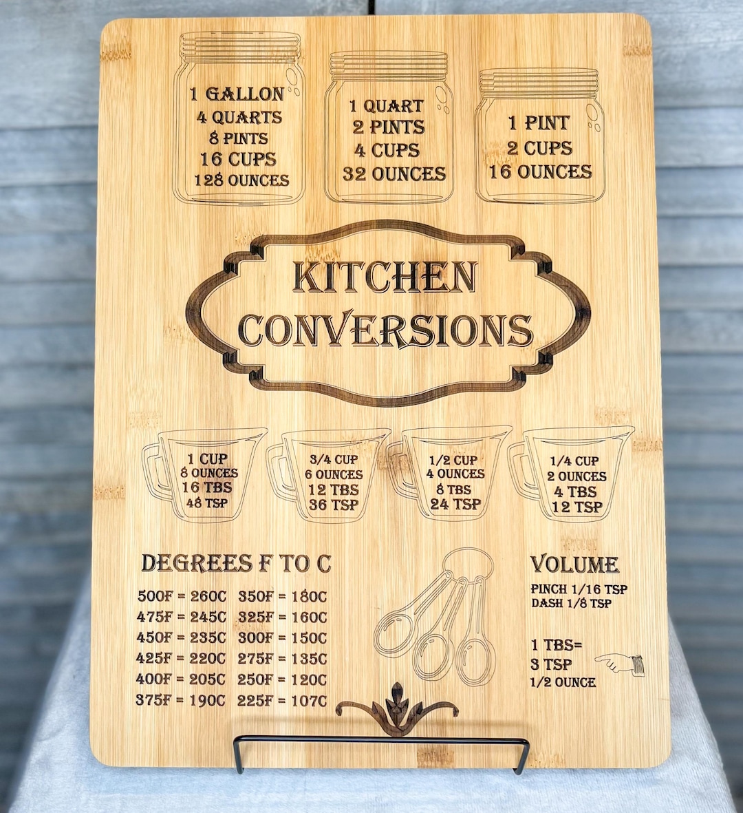 Kitchen Conversion Chart Engraved Bamboo Cutting Board | Measurement ...