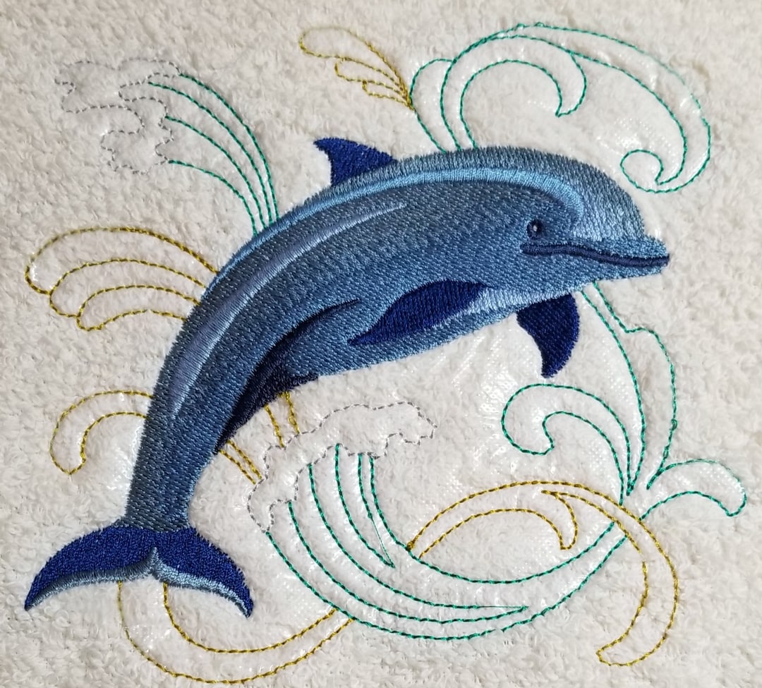 Embroidered Dolphin Towel - Dolphin Under the Sea Square - Hand Towel ...