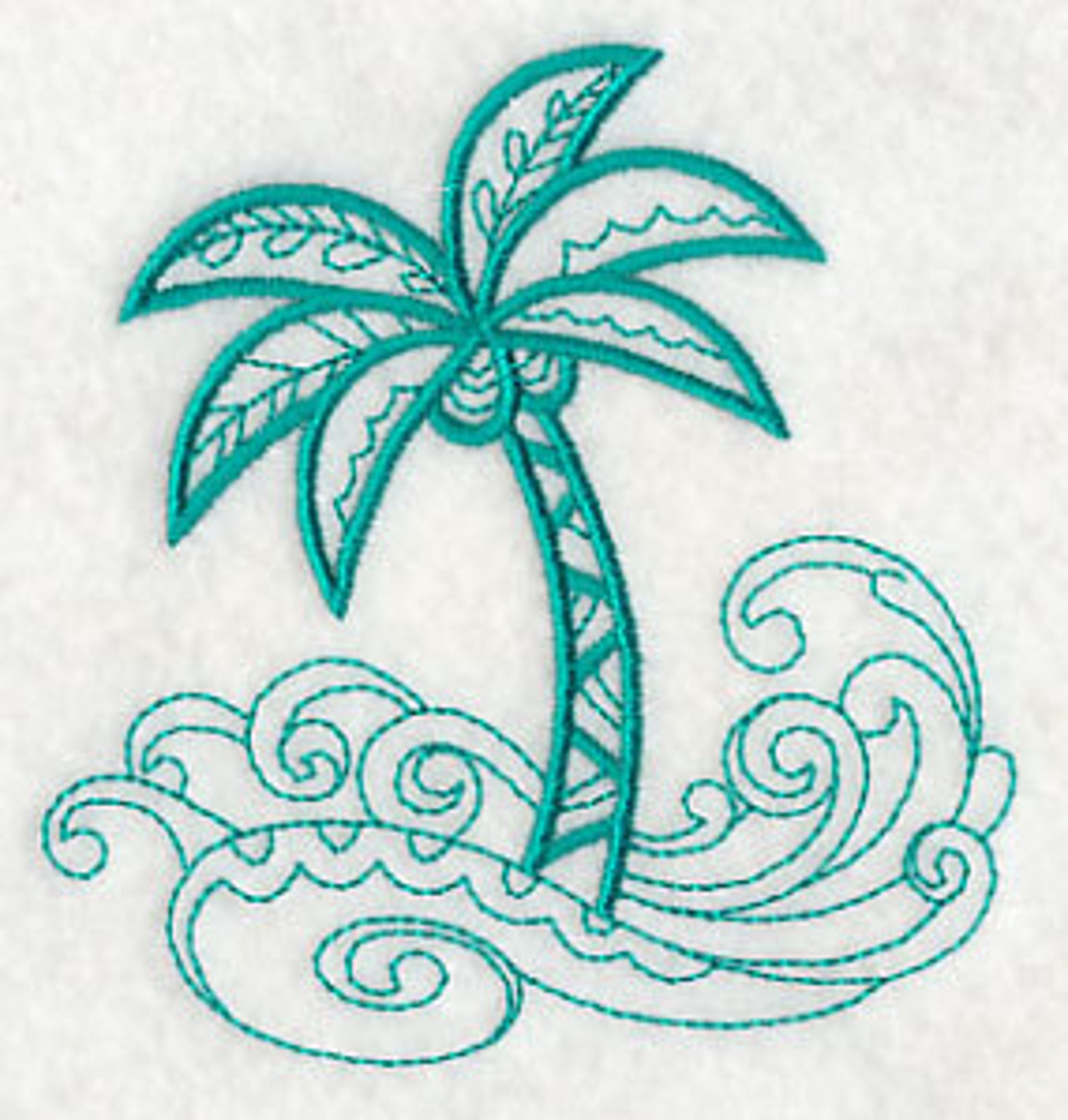 Embroidered Doodle Palm Tree and Waves / Hand Towel / Bath - Etsy