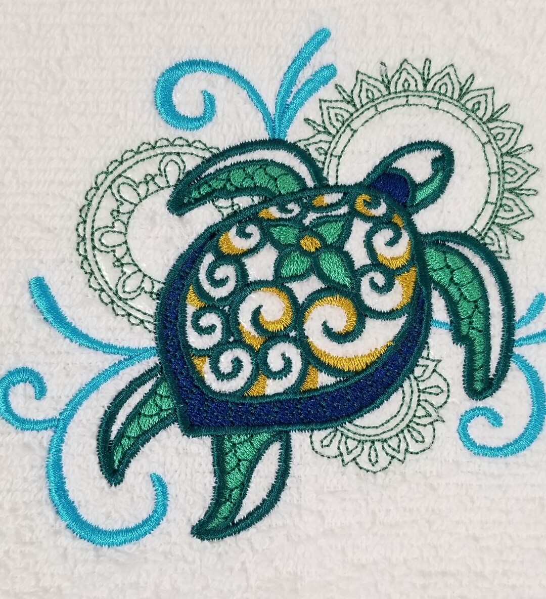 Embroidered Sea Turtle Towel: Mehndi Echo Design - Etsy