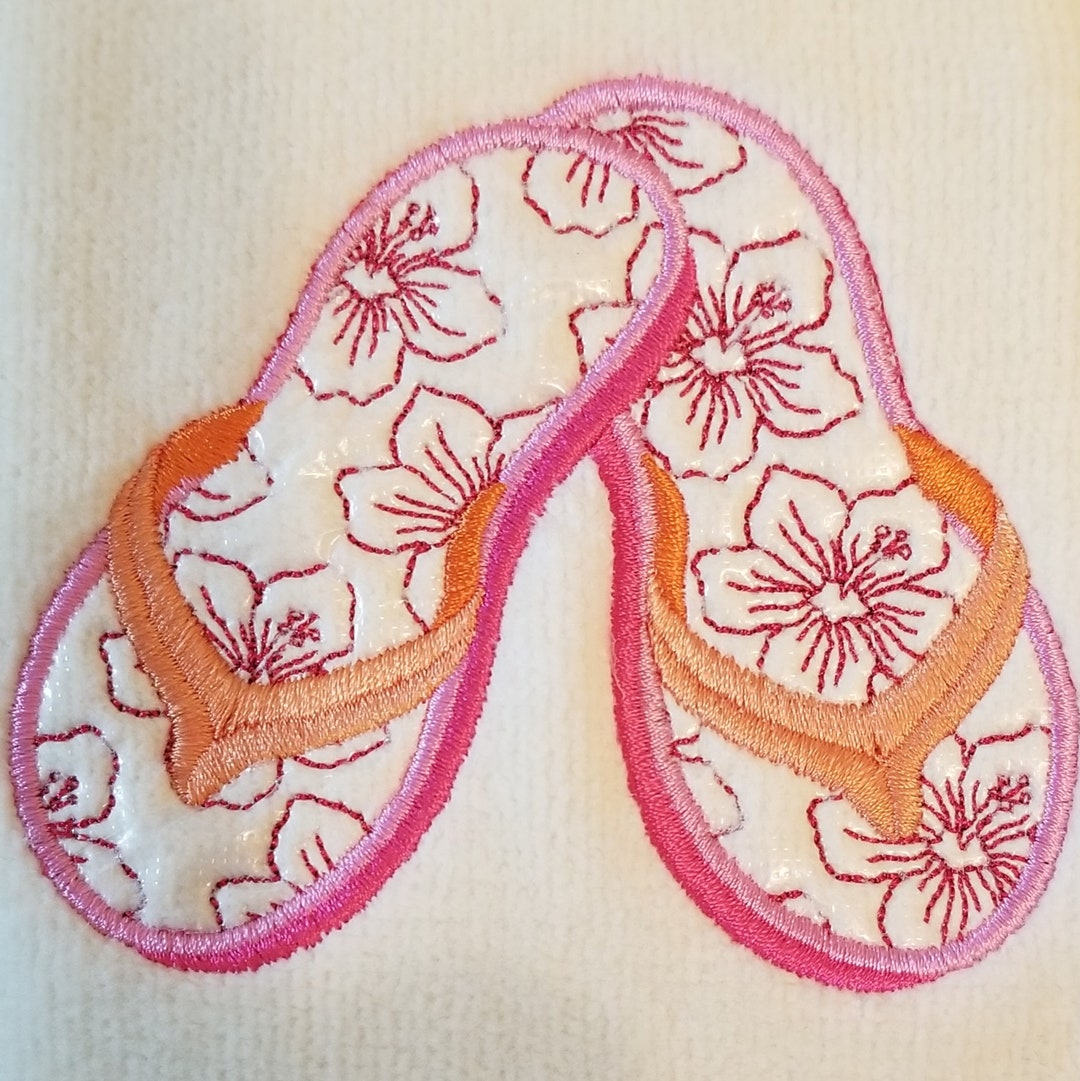 Embroidered Flip Flops Towel: Terrycloth Bath, Hand, Kitchen - Etsy