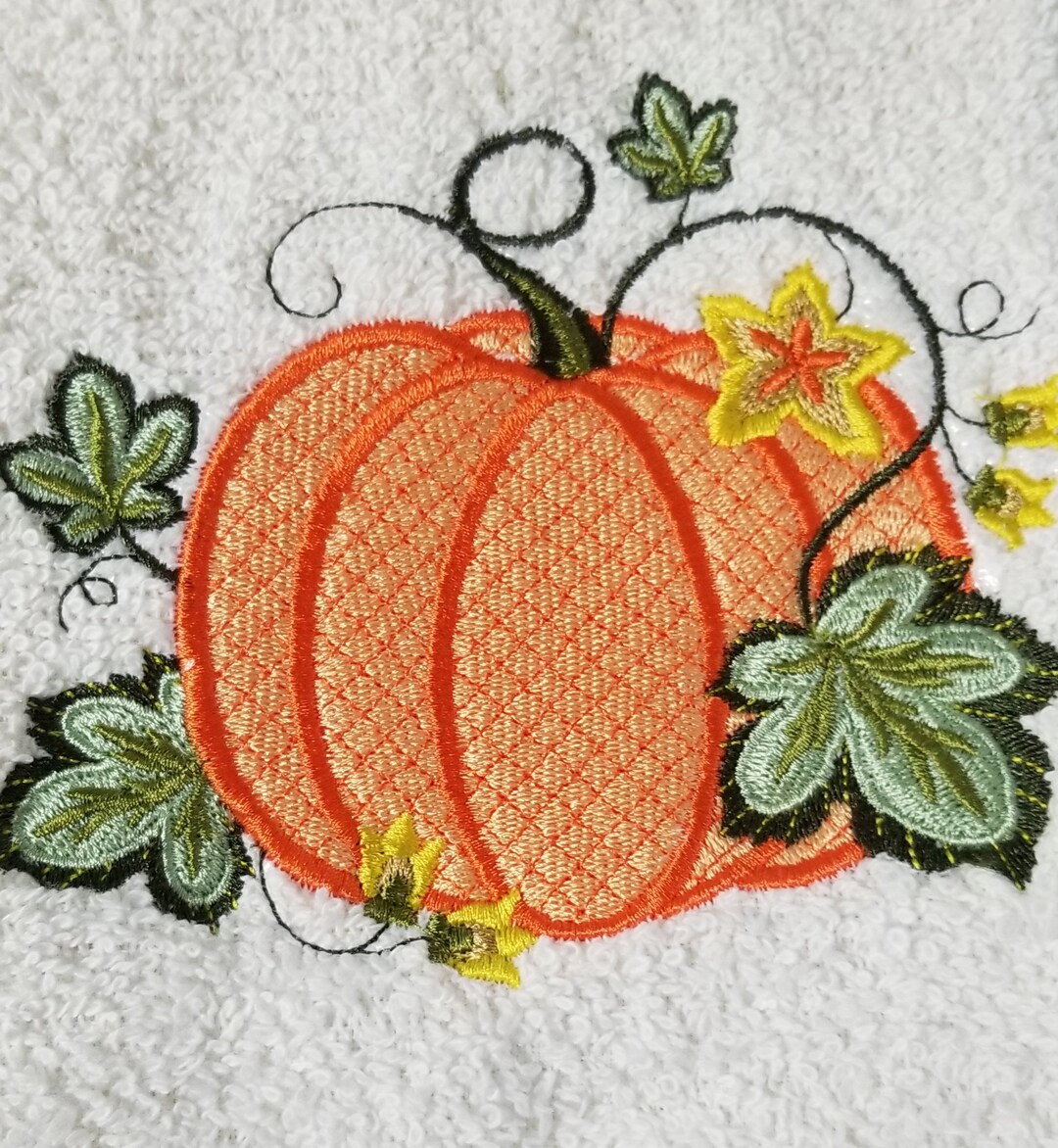 Pumpkin Towel - Embroidered Towel - Halloween Towel - Jacobean Towel ...