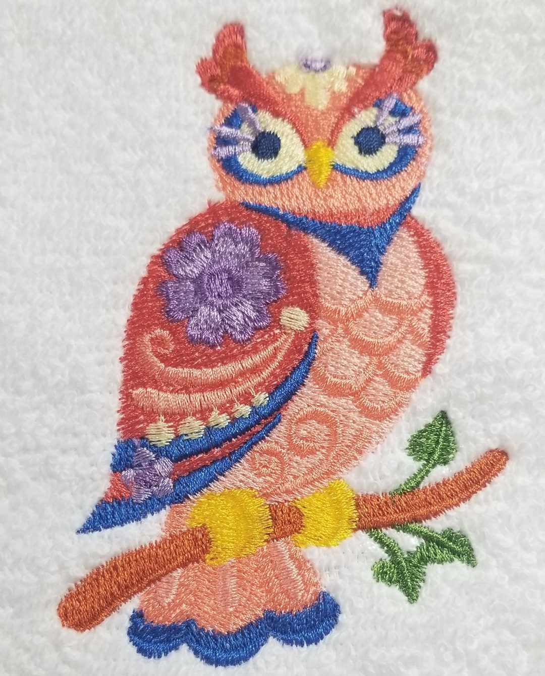 Owl Towel - Retro Towel - Bird Towel - Embroidered Towel - Hand Towel ...