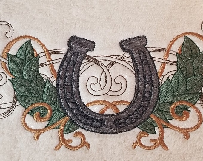 Horseshoe Embroidered on a Tan Bath Hand Towel - Etsy