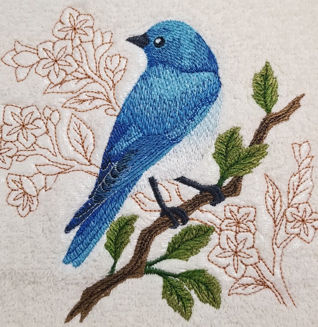 Bluebird Towel - Bird Towel - Embroidered Towel - Hand Towel - Bath ...