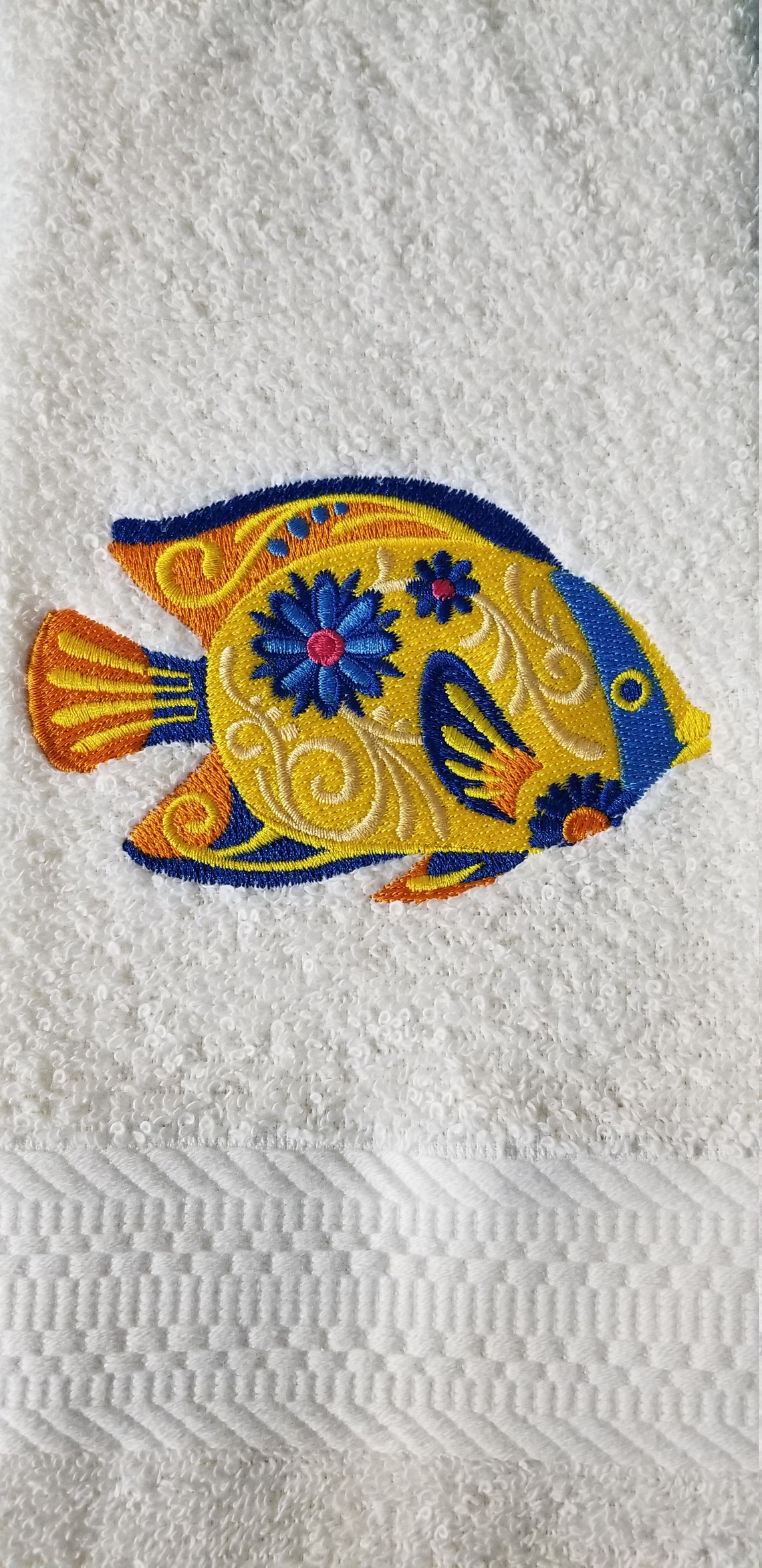 Embroidered Fish Hand Towel – Flower Power Tropical Design, Waffle ...