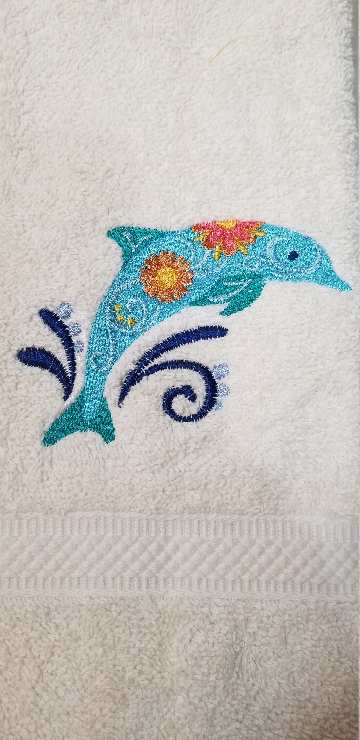 Embroidered Dolphin Towel Flower Power Dolphin Flour Sack | Etsy