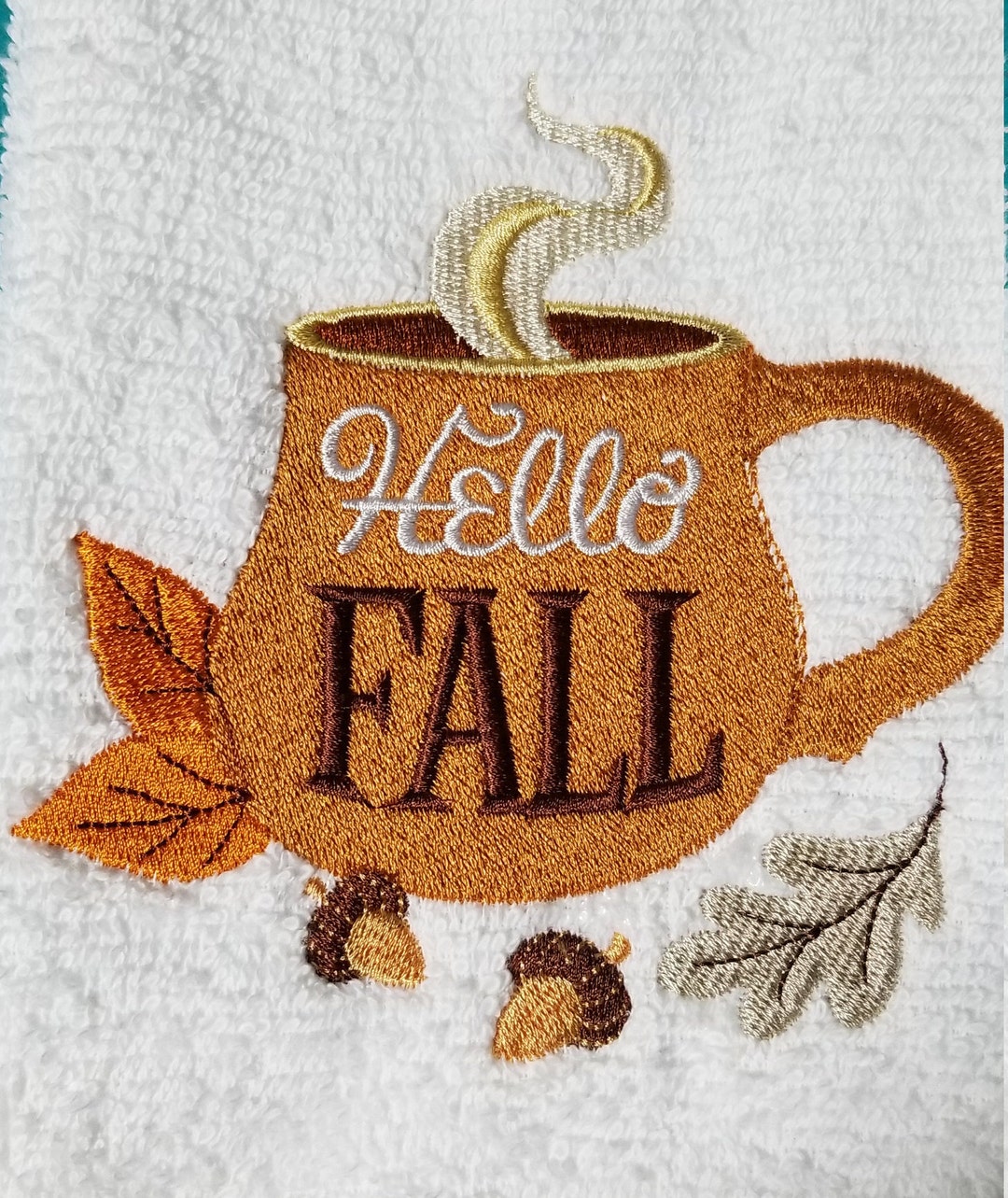 Coffee Towel - Fall Towel - Autumn Towel - Embroidered Towel - Hand ...