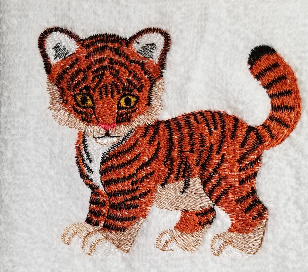 Tiger Towel - Embroidered Towel - African Towel - Baby Tiger - Hand ...