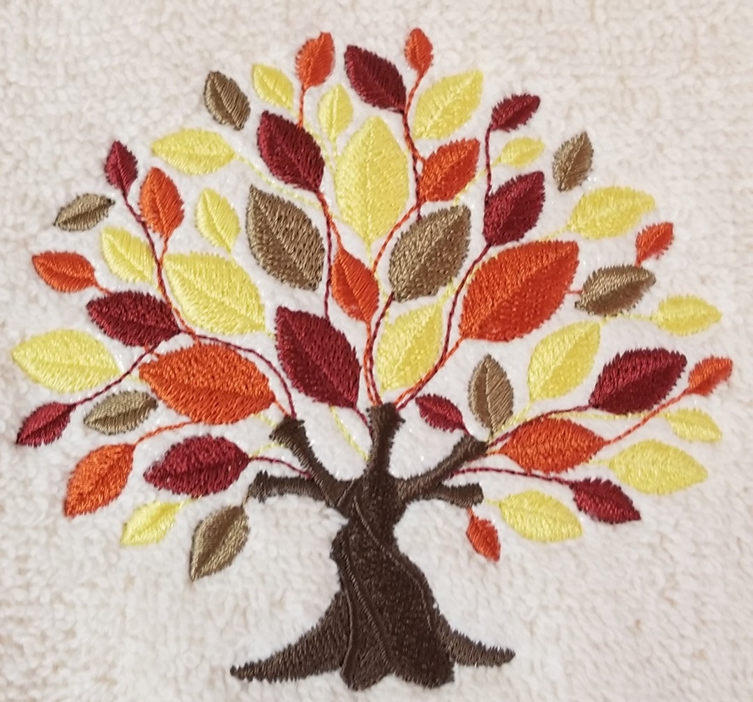 Tree Towel - Embroidered Towel - Autumn Towel - Hand Towel -bath Towel ...