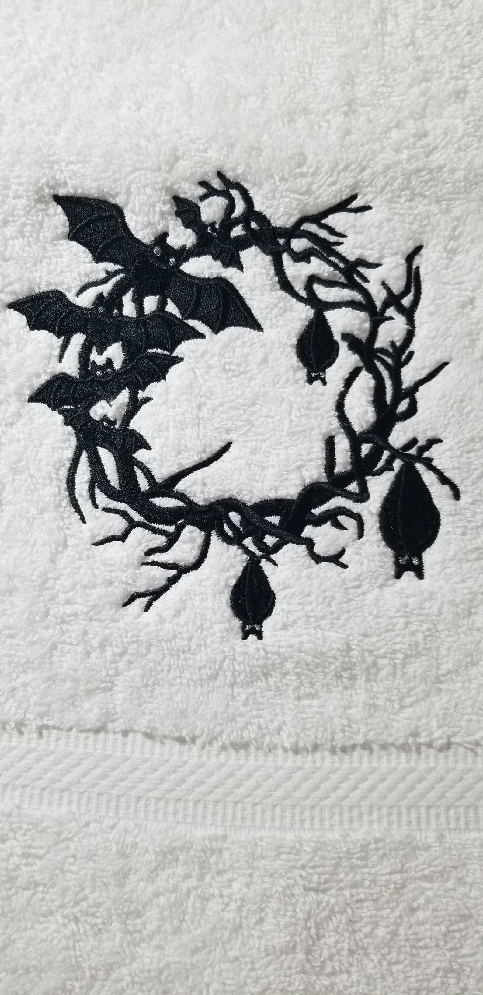 Embroidered Bat Towel - Halloween Towel - Bat Wreath Towel - Bath Towel ...