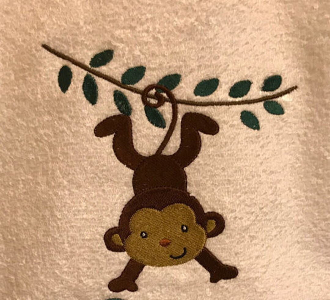 Monkey Towel - Child's Towel - Embroidered Towel - Hand Towel - Bath ...