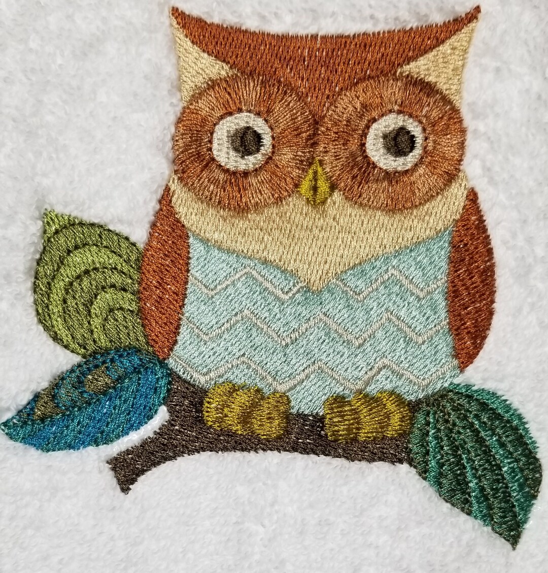 Owl Towel - Owl - Embroidered Owl - Retro Owl - Embroidered Hand Towel ...