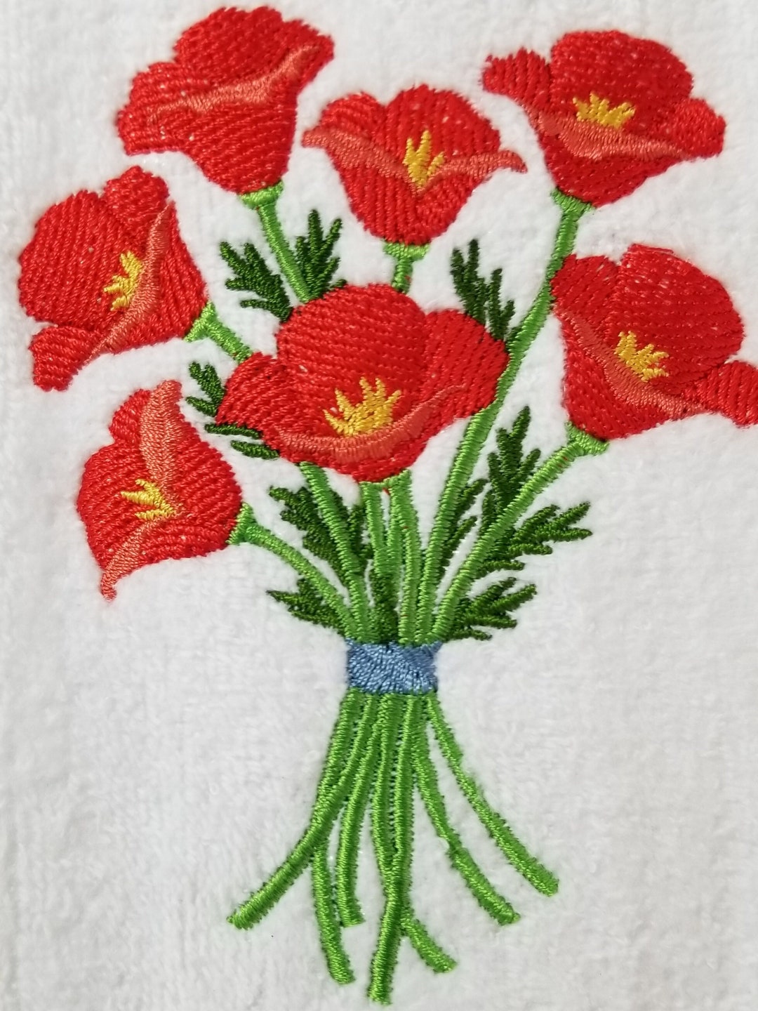 Poppy Towel - Poppies Towel - Embroidered Towel - Hand Towel - Bath ...
