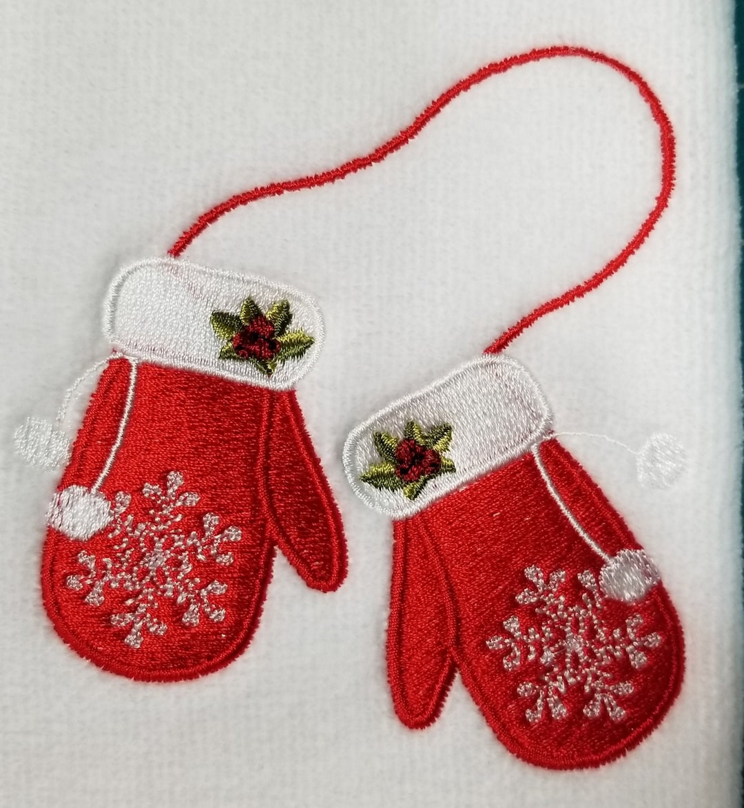 Christmas Towel - Mittens Towel - Embroidered Towel - Hand Towel - Bath ...