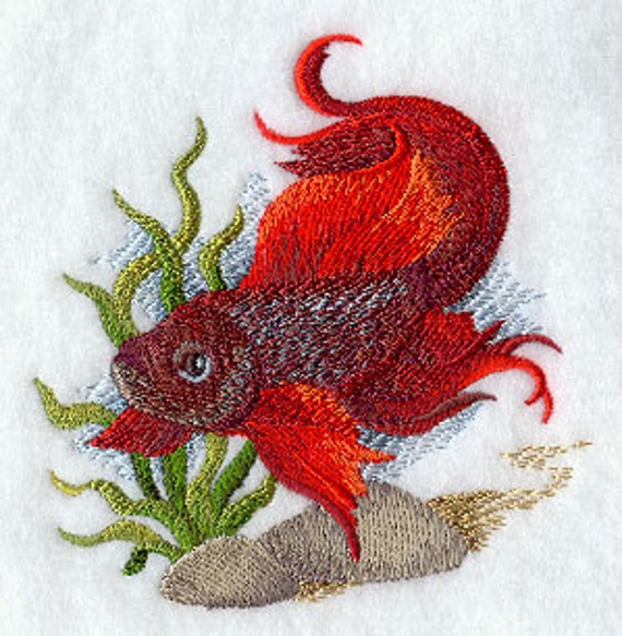 Embroidered Fish Towel Betta Fish Towel Flour Sack Towel | Etsy