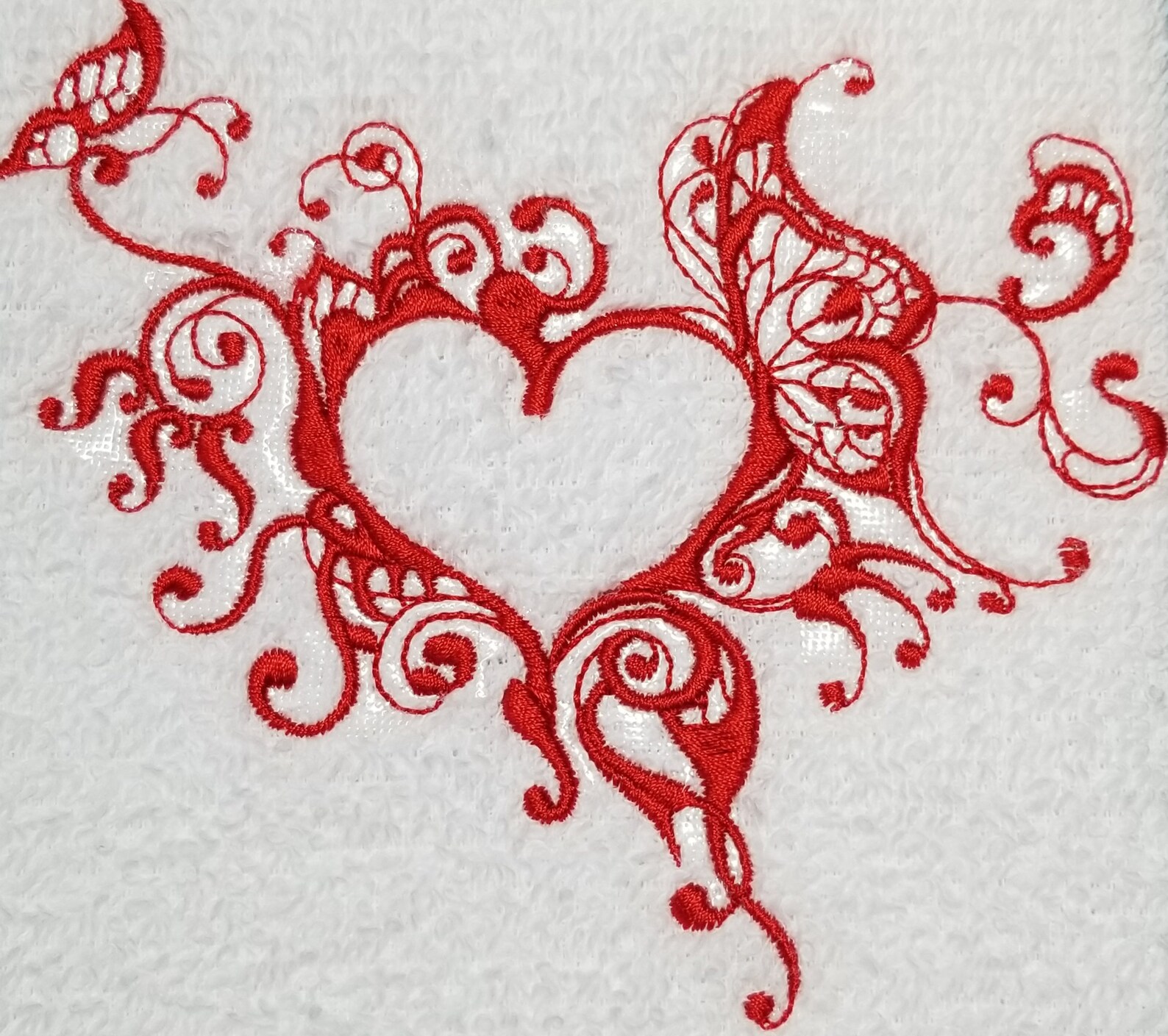 Embroidered Heart Towel: Abstract Butterfly Design, Valentine's Day ...