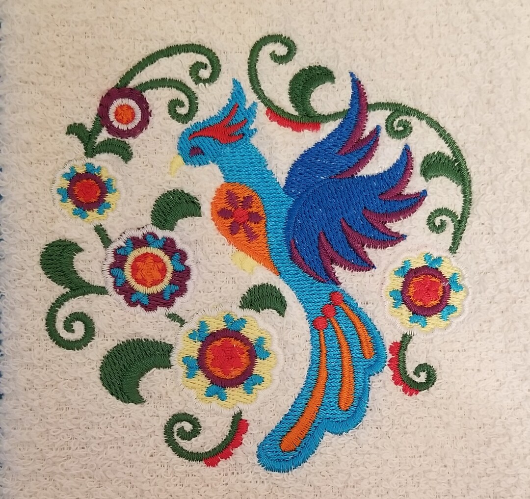 Bird Towel - Blue Bird Towel - Retro Towel - Embroidered Towel - Hand ...