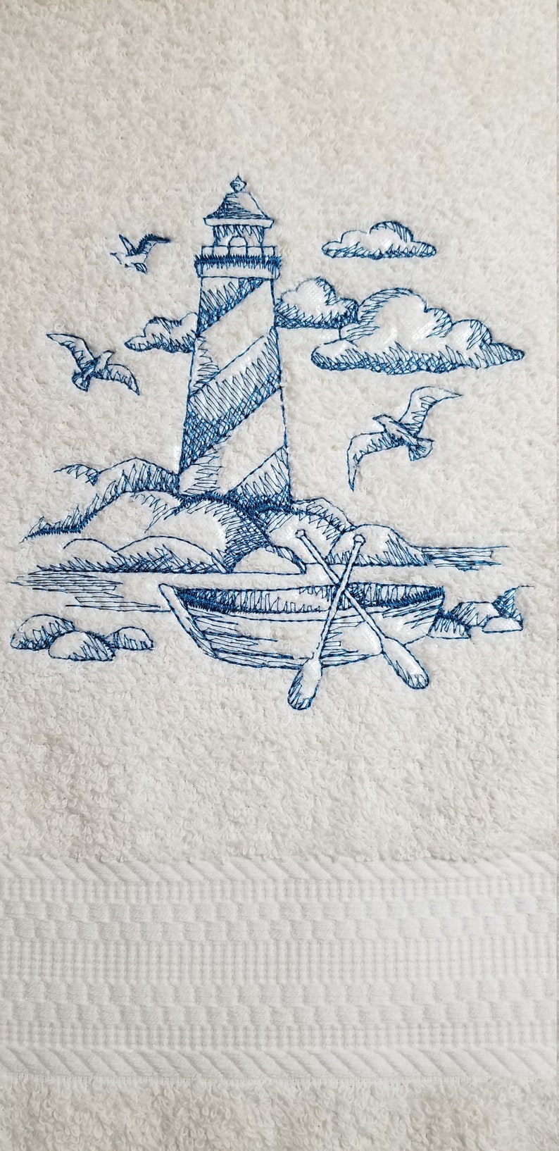 Embroidered Lighthouse Towel: Seaside Decor Terrycloth Towel - Etsy
