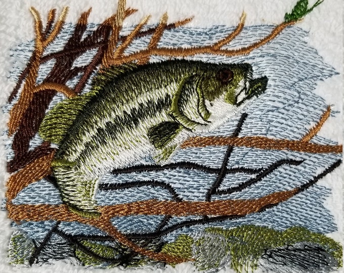 Fishing Towel Embroidered Towel Fish Towel Large Mouth Bass Hand Towel ...