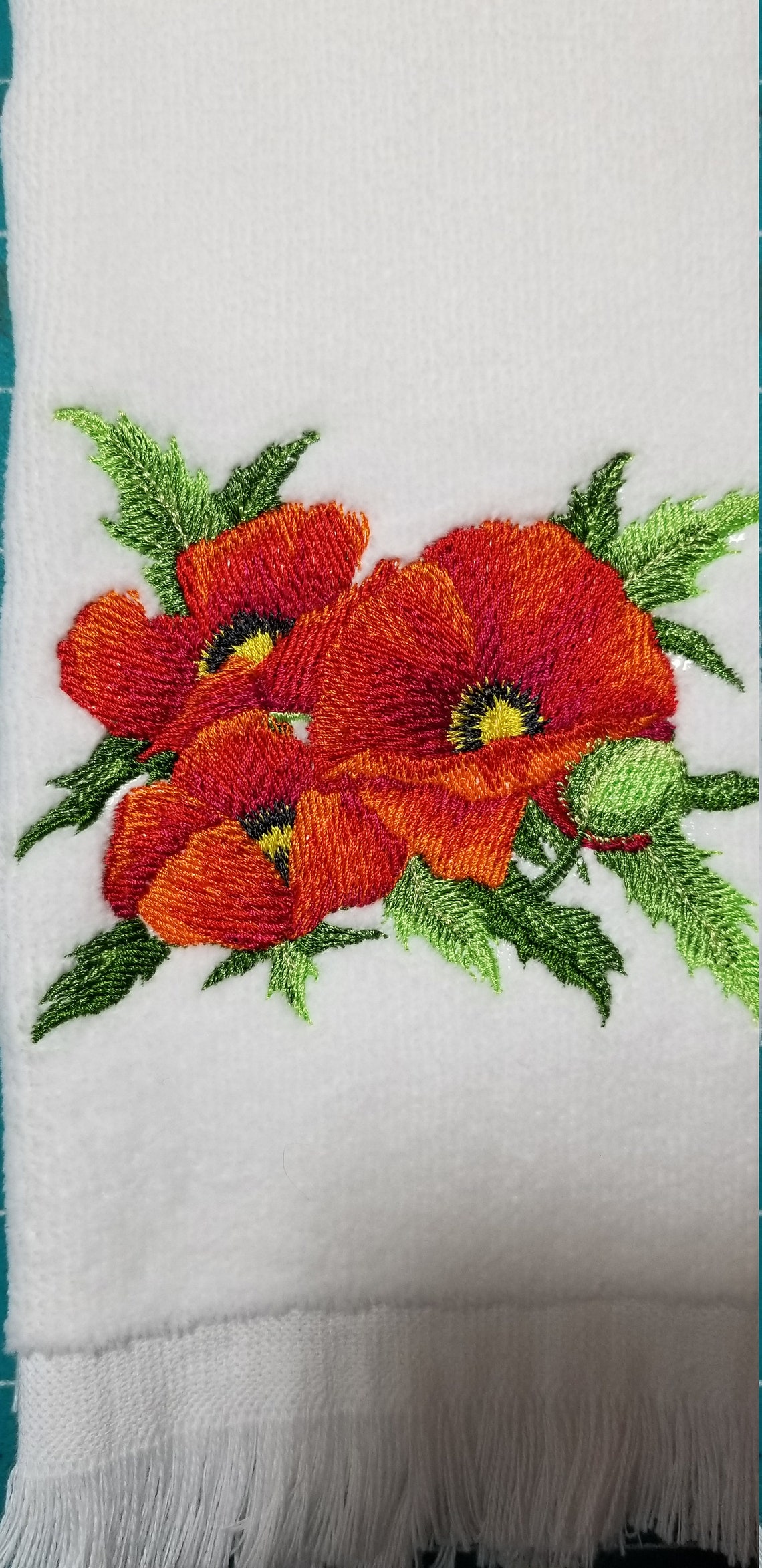 Poppy Towel Embroidered Flower Towel Poppies Flour Sack | Etsy