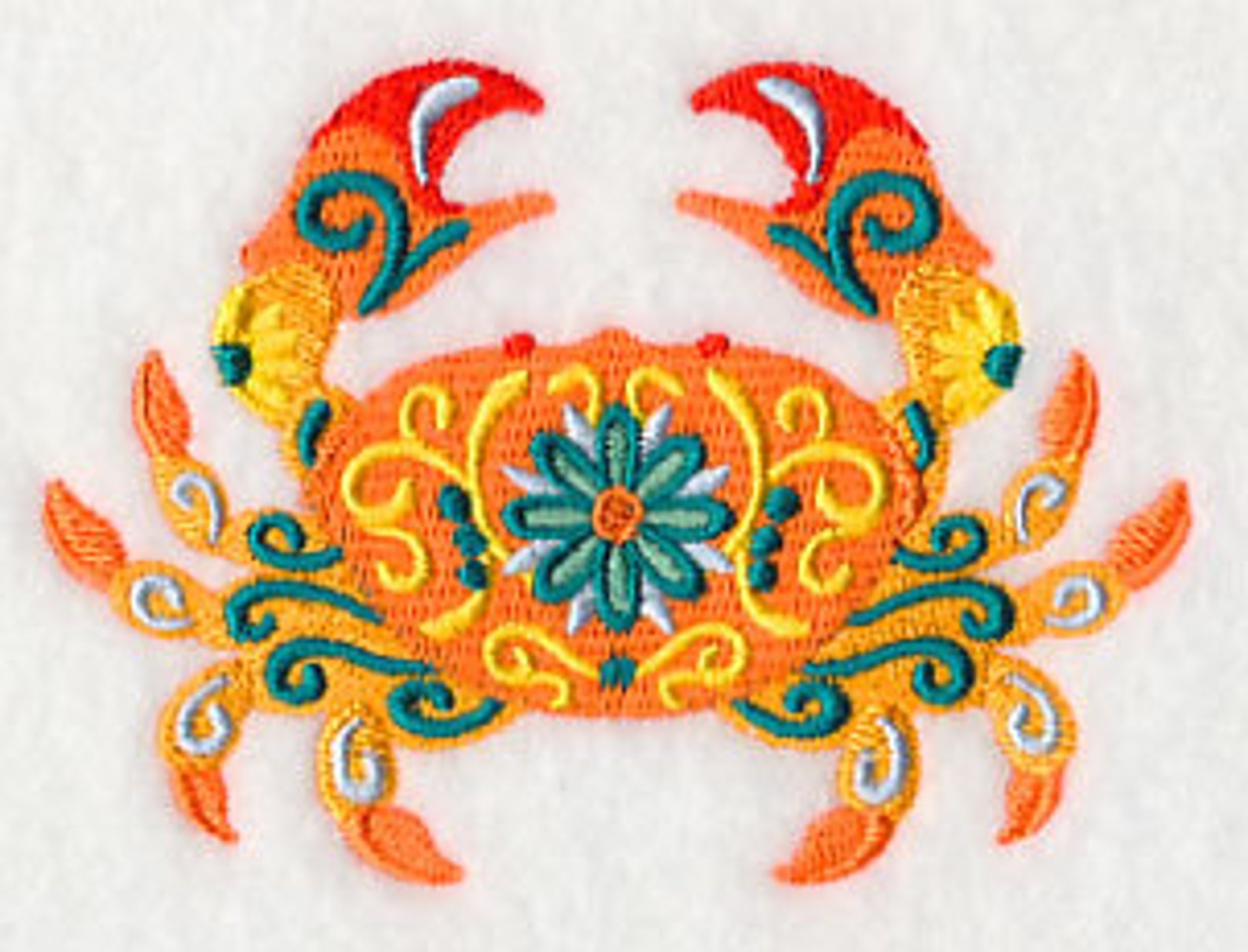 Embroidered Crab Towel Flower Power Crab Embroidered Hand - Etsy