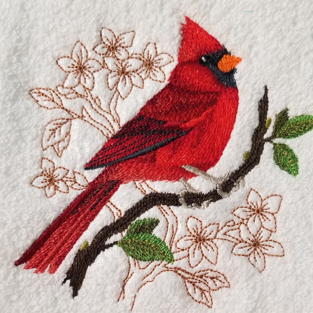 Cardinal Towel Bird Towel Embroidered Towel Hand Towel Bath Towel Apron ...