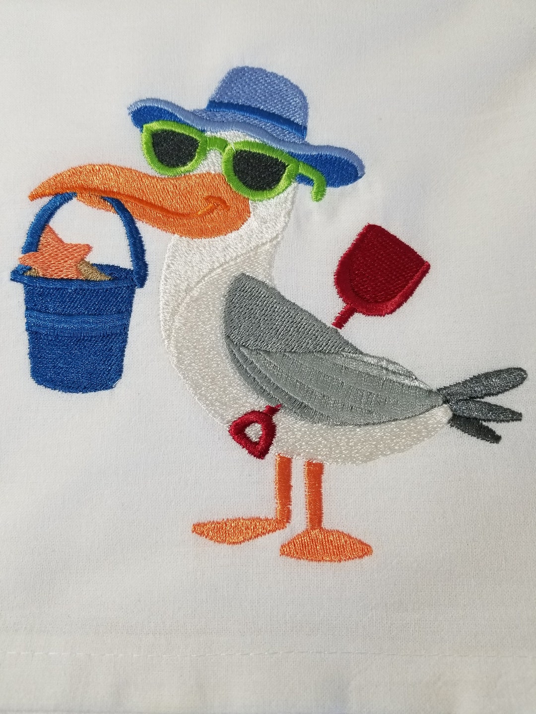 Embroidered Seagull Towel - Seagull in Sunglasses - Seagull Towel ...