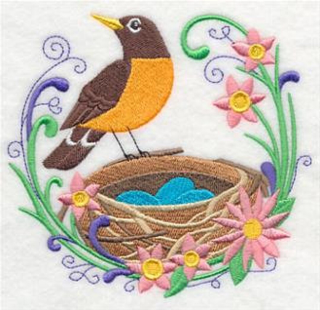 Robin Towel Spring Towel Bird Towel Embroidered Towel - Etsy