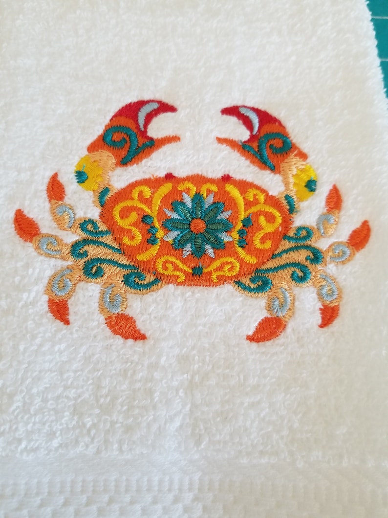 Embroidered Crab Towel Flower Power Crab Embroidered Hand - Etsy