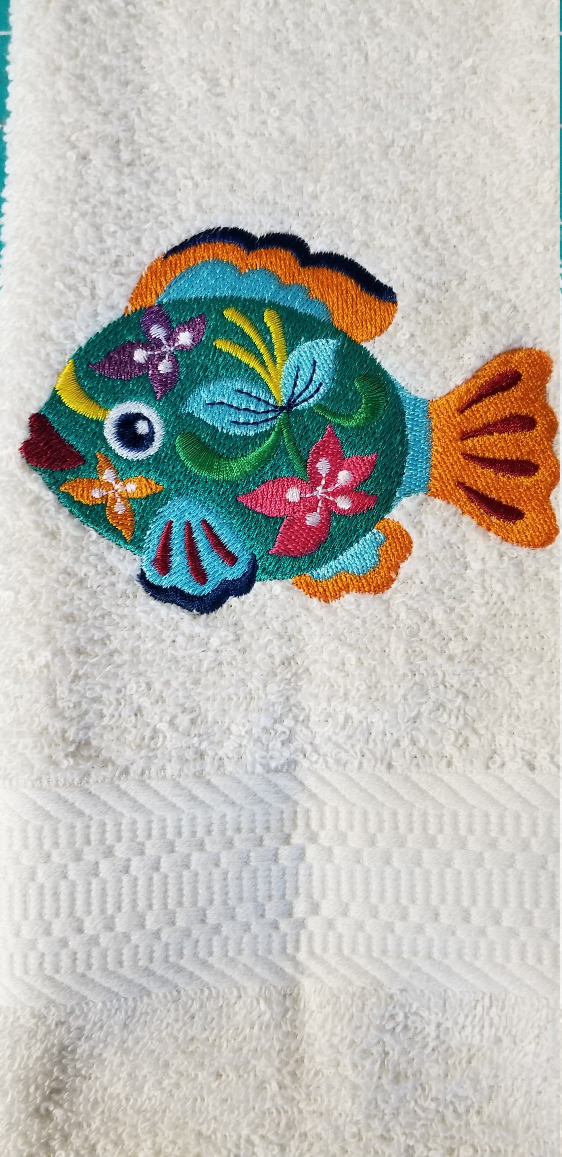 Embroidered Pescadito Fish Hand Towel – Colorful Marine Life Kitchen ...