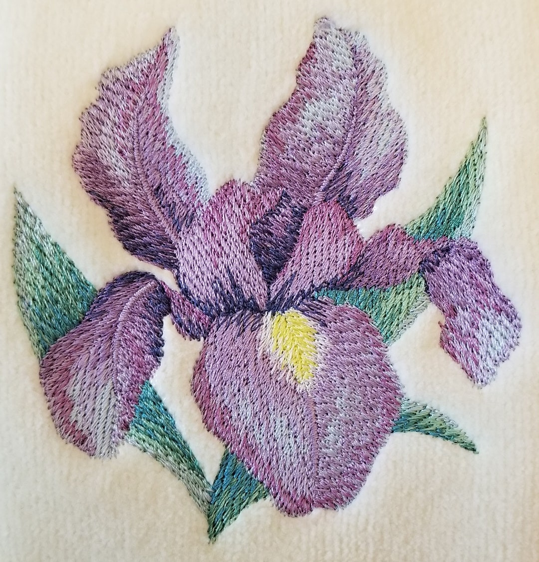 Iris Towel - Embroidered Flower Towel - Embroidered Towel - Iris - Hand ...