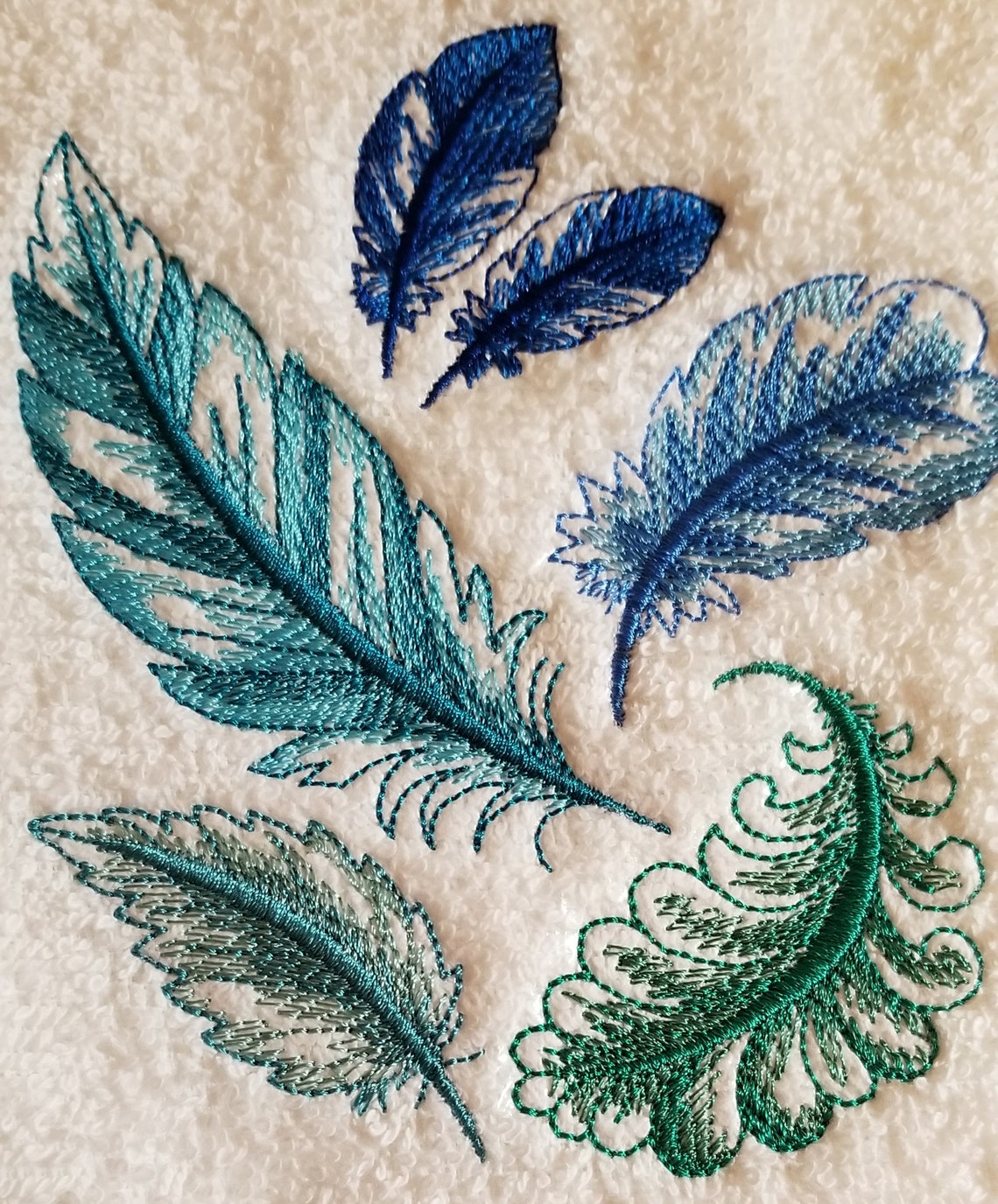 Embroidered Feathers Hand Towel – Custom Color Terrycloth Bath ...
