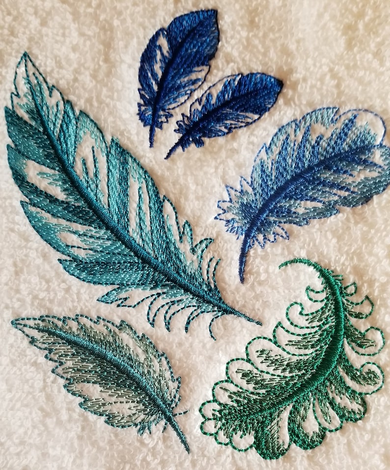 Embroidered Feathers Hand Towel – Custom Color Terrycloth Bath ...