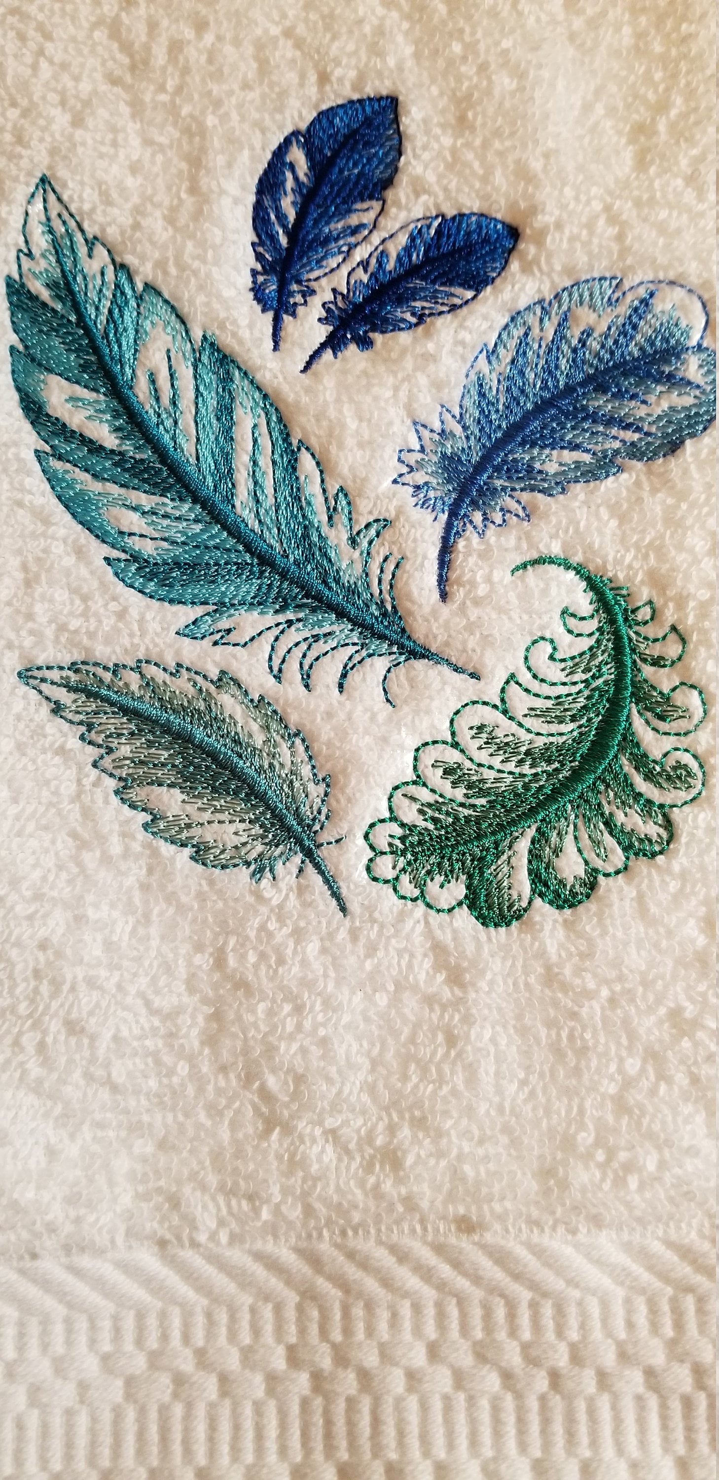 Embroidered Feathers Hand Towel – Custom Color Terrycloth Bath ...