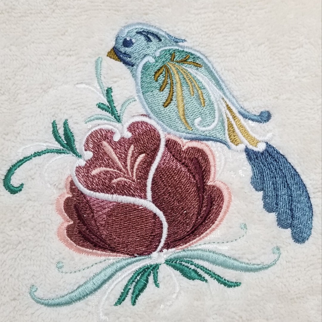 Bird Towel - Rose Towel - Rosemaling Towel - Embroidered Towel - Hand ...