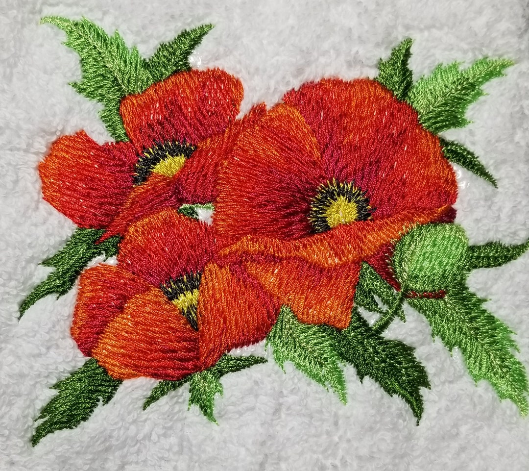 Poppy Towel - Embroidered Flower Towel - Poppies - Hand Towel ...
