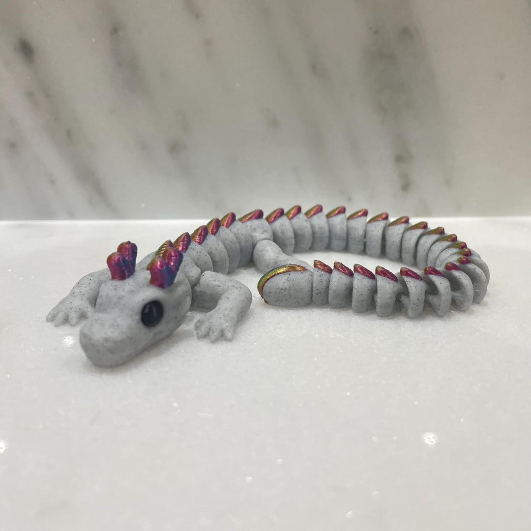Articulated Dragon Fidget Toy 3D Printed White Marble and Rainbow ...