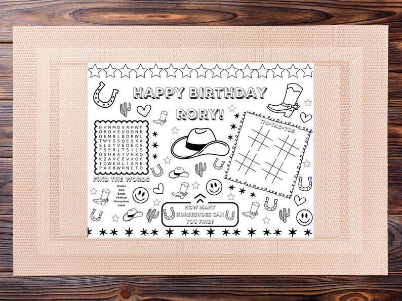 Editable Rodeo Activity & Coloring Page, Birthday Party Placemat ...