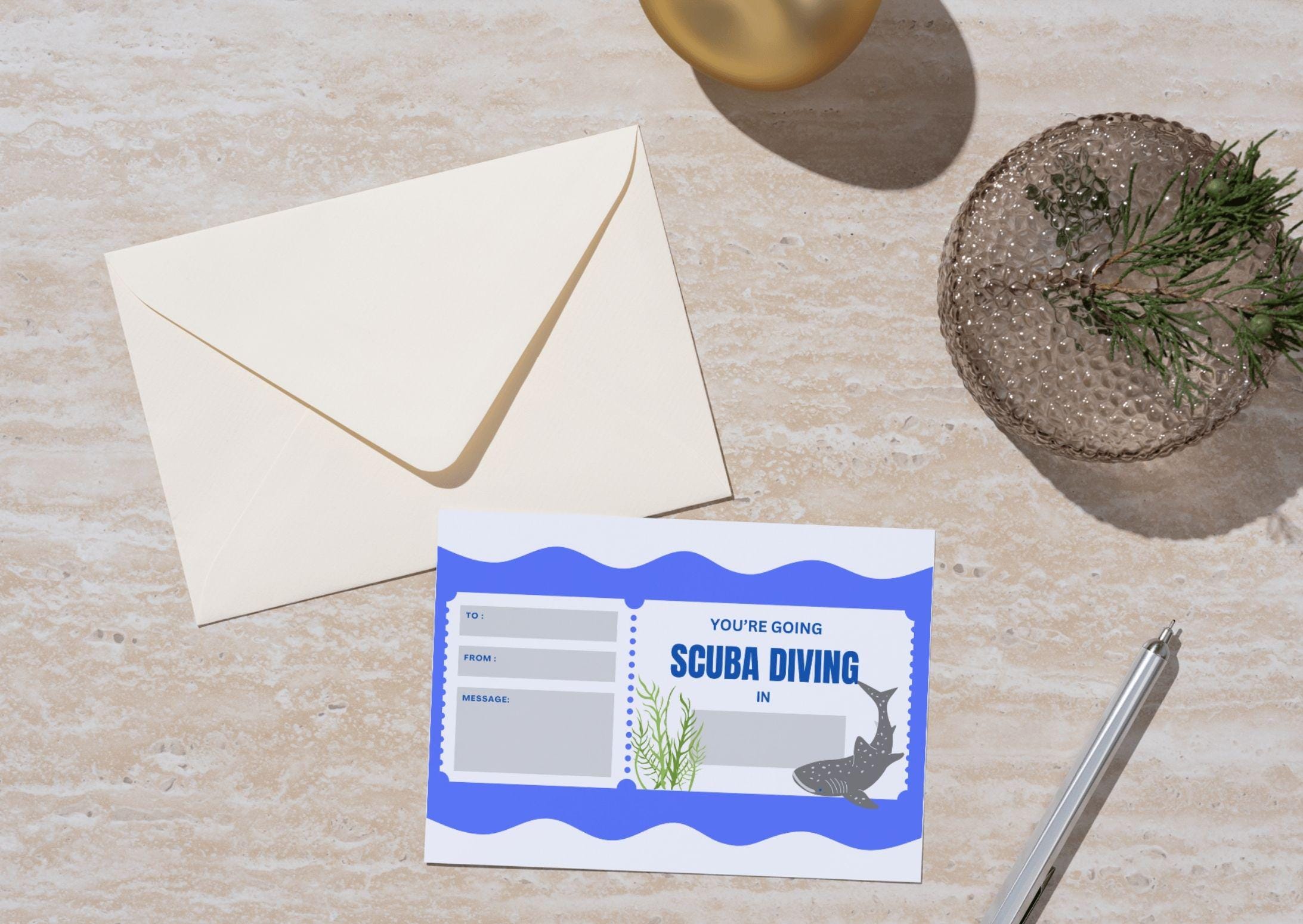 Scuba Diving Ticket With Whale Shark | Editable Printable Gift Card ...