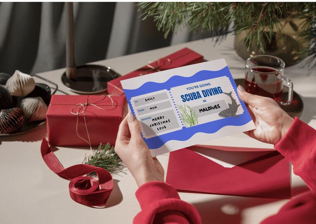 Scuba Diving Ticket With Whale Shark | Editable Printable Gift Card ...